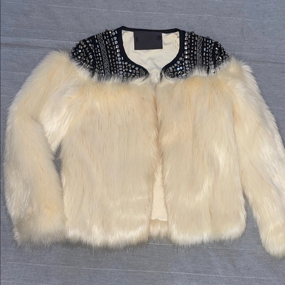Jackets & Coats | Faux Fur Jacket With Studded Shoulders | Poshmark